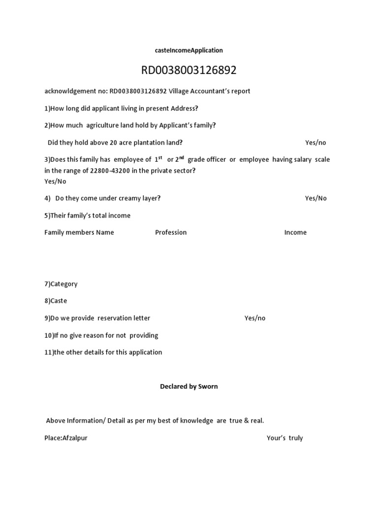 Caste in Come Application | PDF