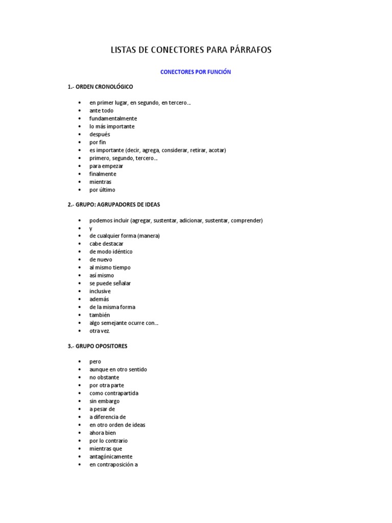 LISTAS DE CONECTORES PARA PÁRRAFOS | PDF | Certeza | Perspectiva (Gráfica)
