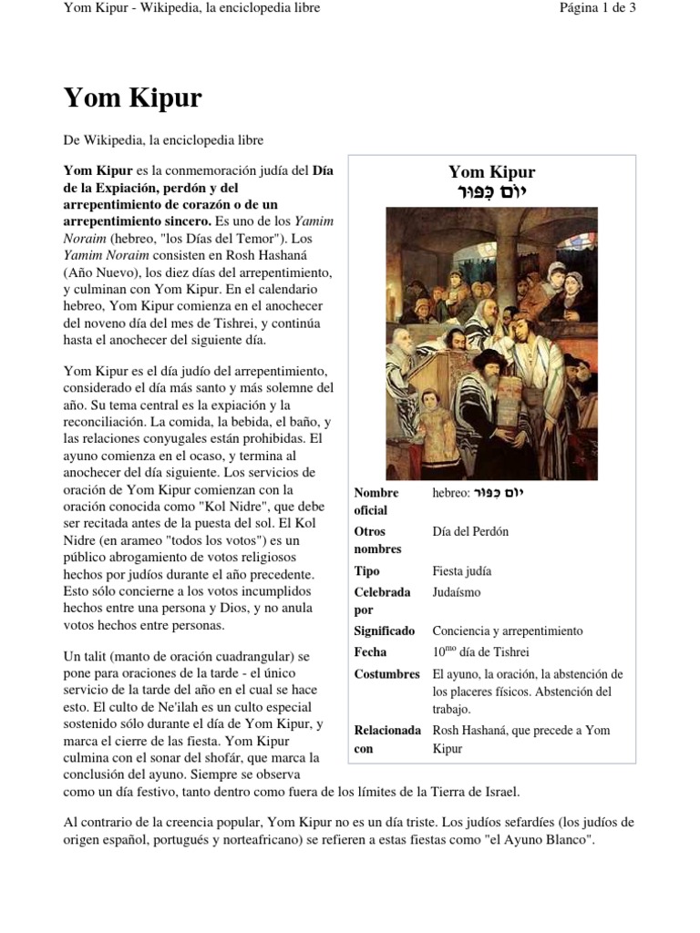 Celebración de Yom Kipur: Significado y Costumbres | PDF | Yom Kippur ...