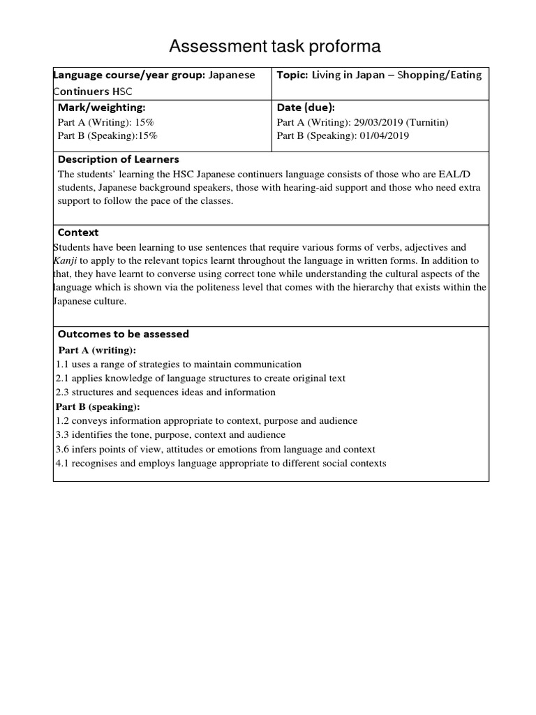 Assessment Task Planning Proforma | PDF | Educational Assessment | Teachers