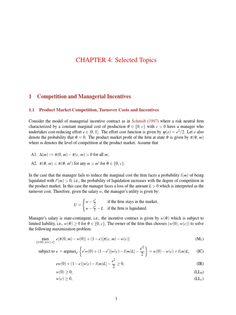 CHAPTER 4: Selected Topics: 1 Competition and Managerial Incentives ...