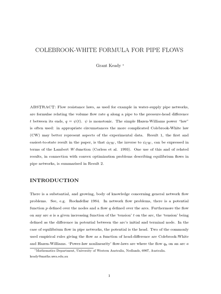 Keady, COLEBROOK-WHITE FORMULA FOR PIPE FLOWS | PDF | Mathematical Optimization | Numerical Analysis