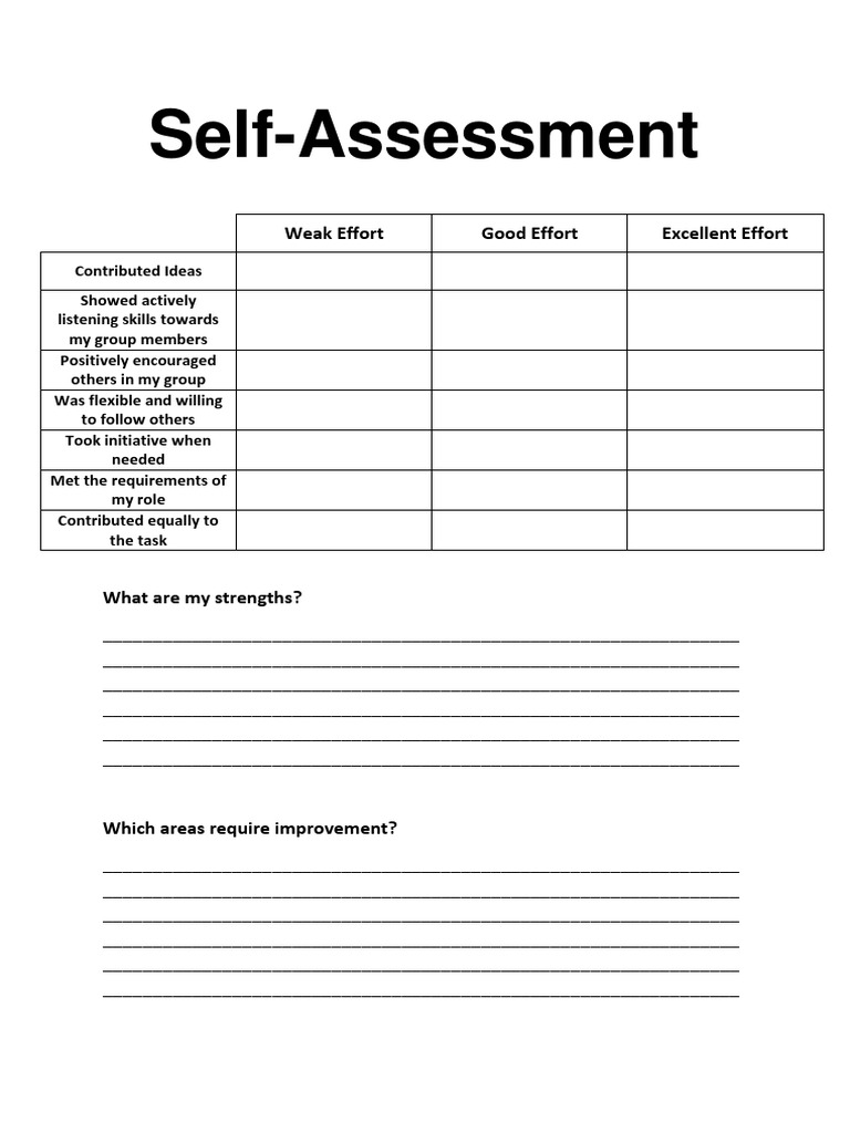 Self Assessment Group Work | PDF