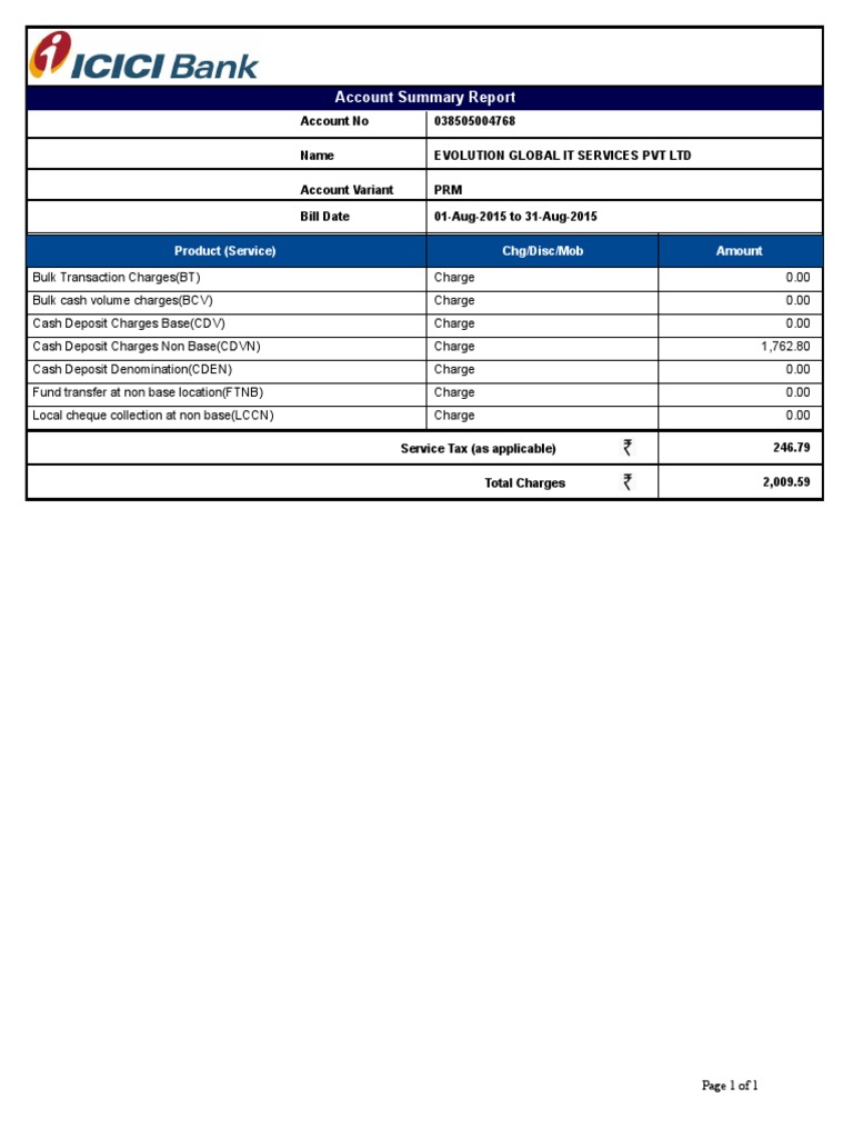 Account Summary Report: Product (Service) Chg/Disc/Mob Amount | PDF ...