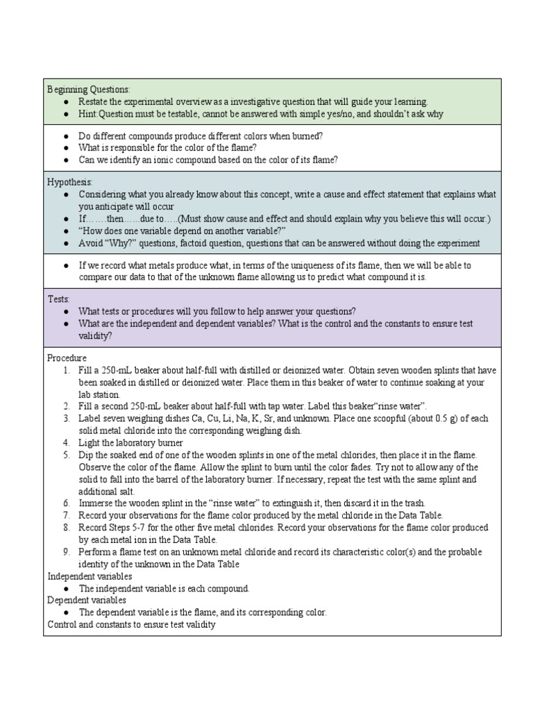 Austin Marr - Lab 2 Flame Test Inquiry | PDF | Chloride | Sodium