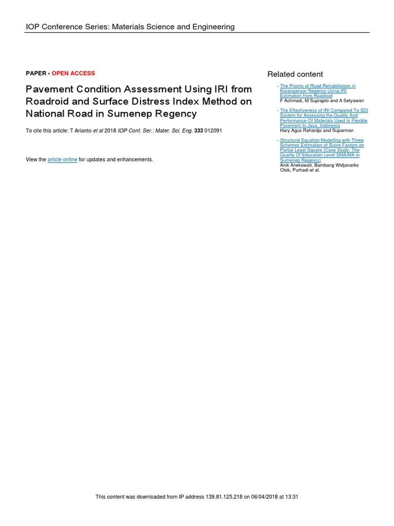 Pavement Condition Assessment Using IRI From Roadr | PDF | Surface ...