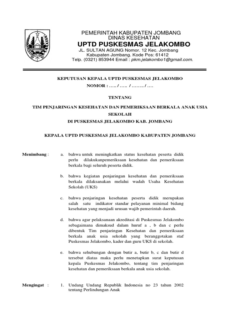 Contoh SK Tim Penjaringan PKM | PDF