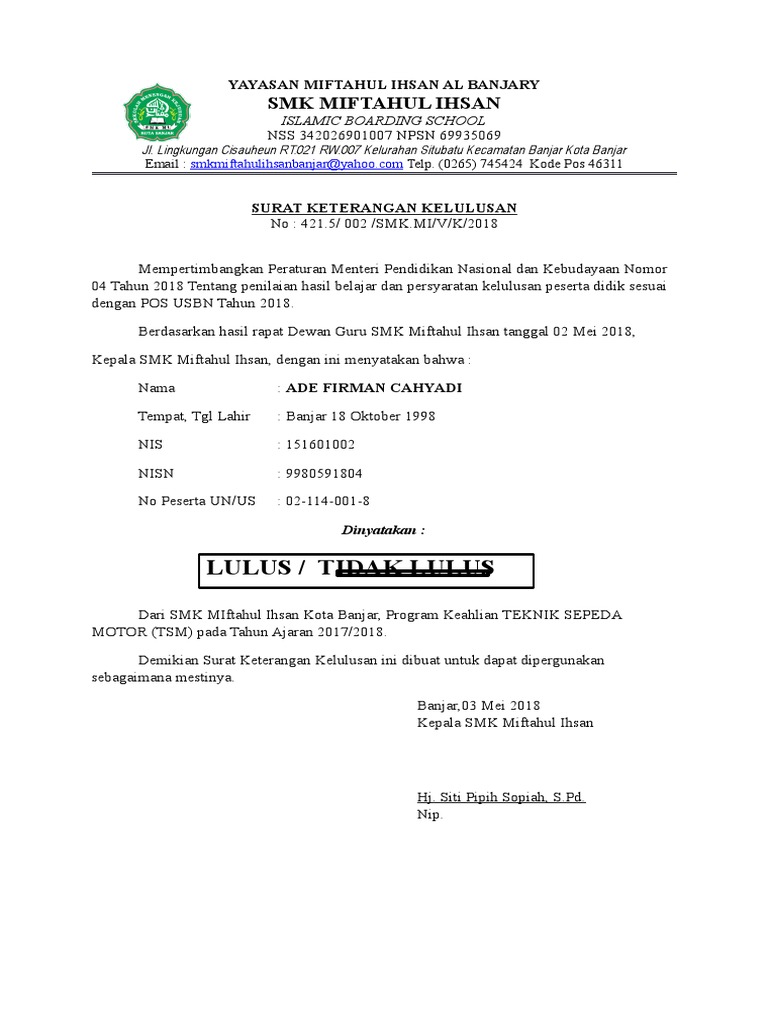 Surat Kelulusan SMK | PDF