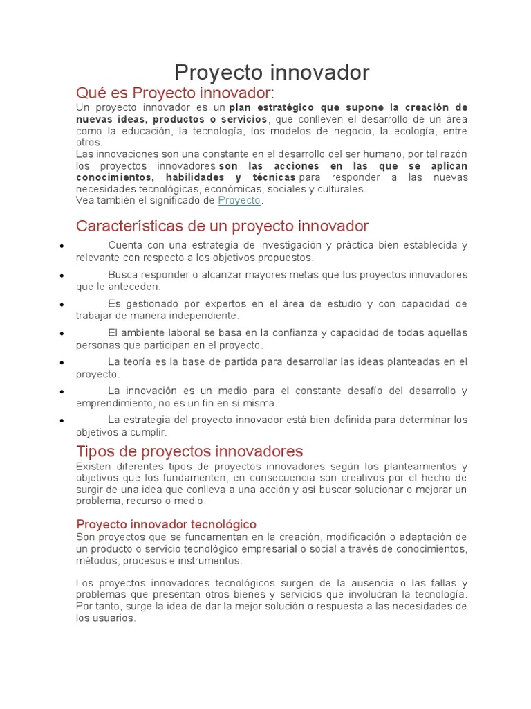 Proyecto innovador | Innovación | Tecnología