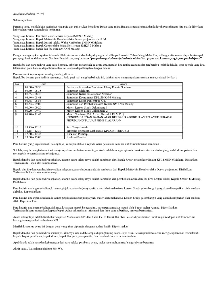 Contoh Rundown Acara