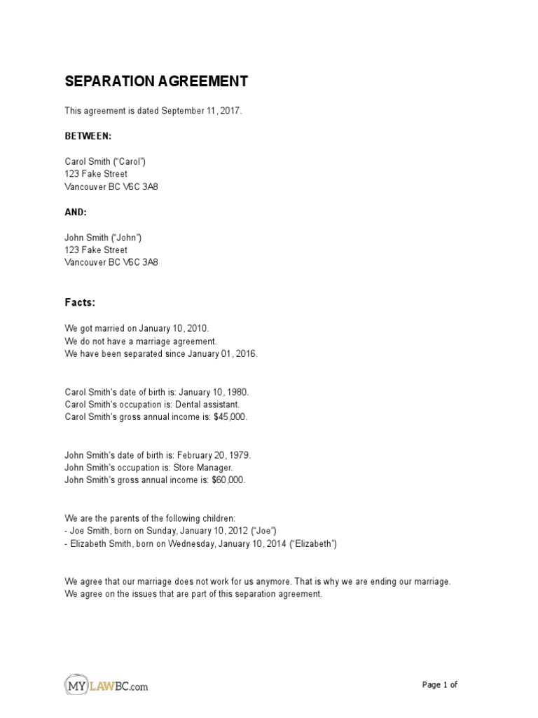 Separation Agreement: Facts | PDF | Child Support | Alimony
