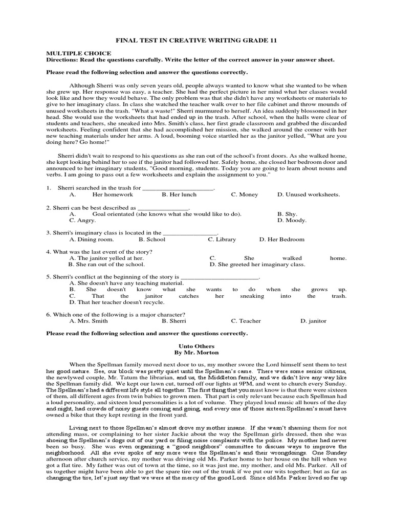 Second Quarter Test in Creative Writing Grade 11 | PDF | Job Interview ...