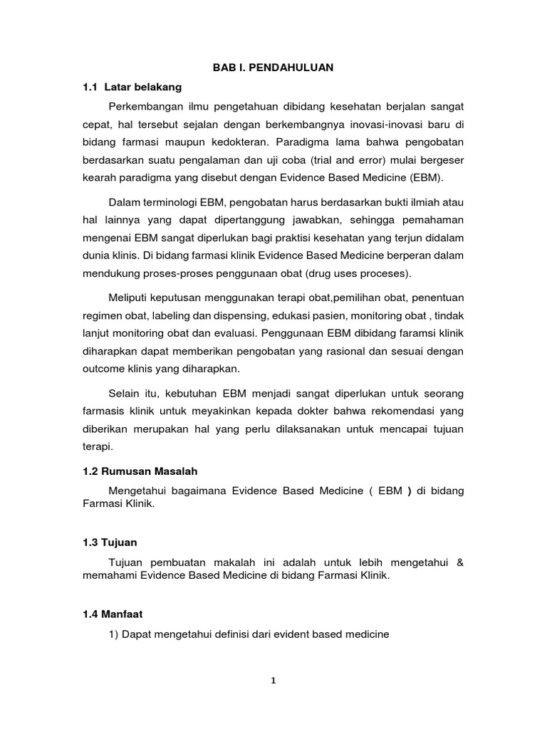 Bab I, II, III, IV Ebm Farmasi Klinik | PDF