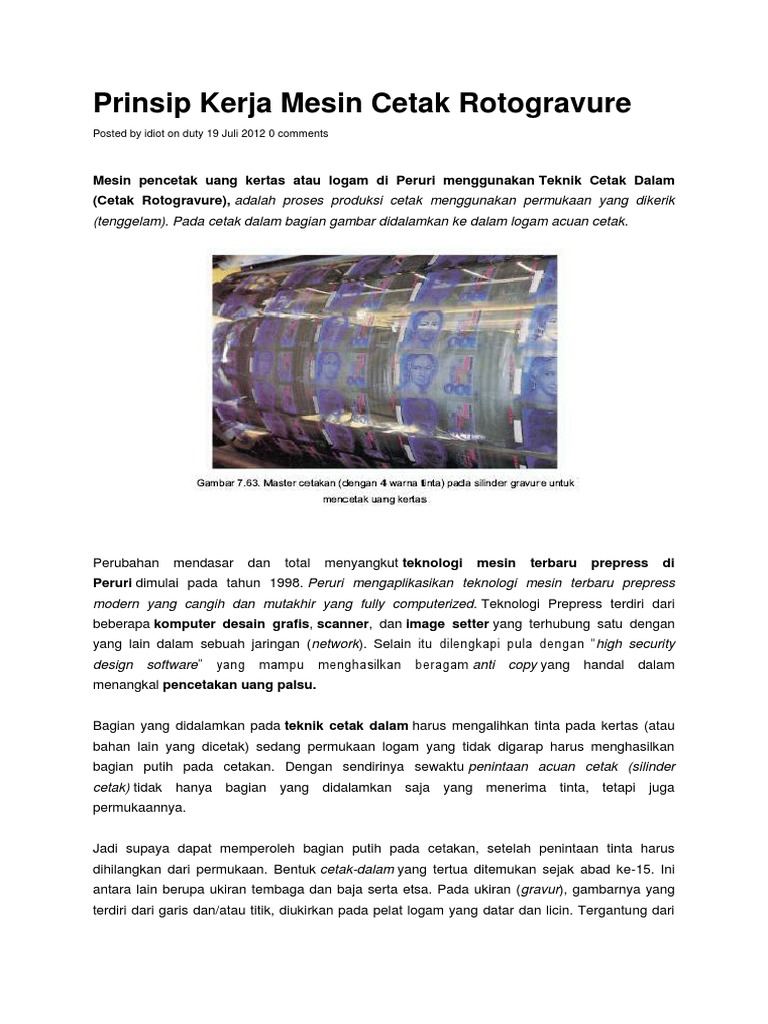 Prinsip Kerja Mesin Cetak Rotogravure | PDF
