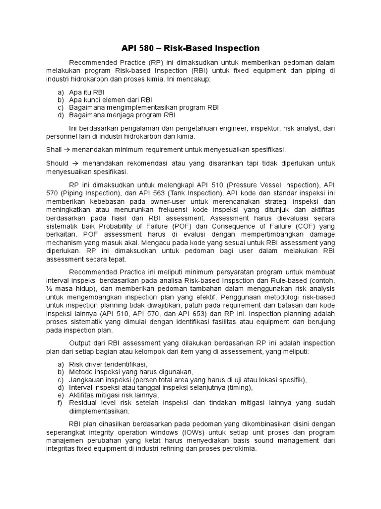 API 580 - Risk-Based Inspection | PDF