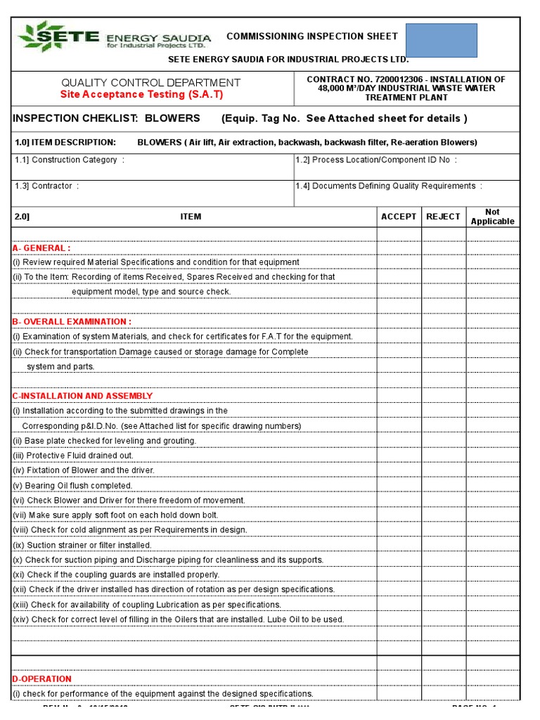Site Acceptance Testing (S.A.T) : Quality Control Department | Download ...