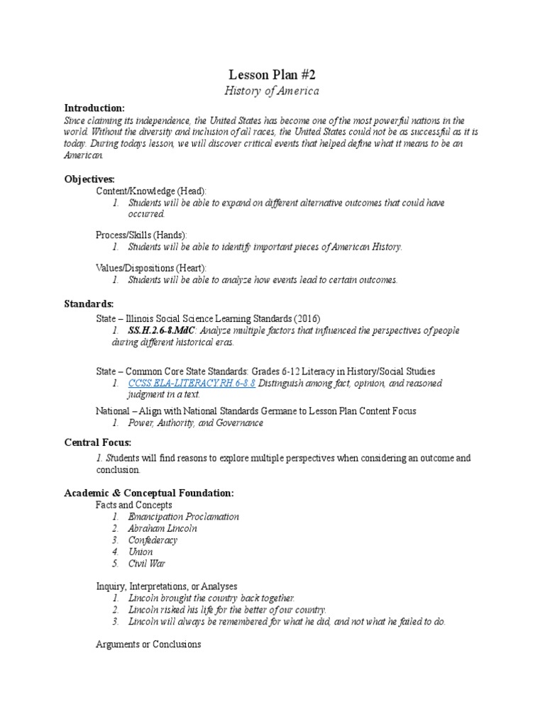 03 Lesson Plan 4mat | PDF | Abraham Lincoln | Emancipation Proclamation