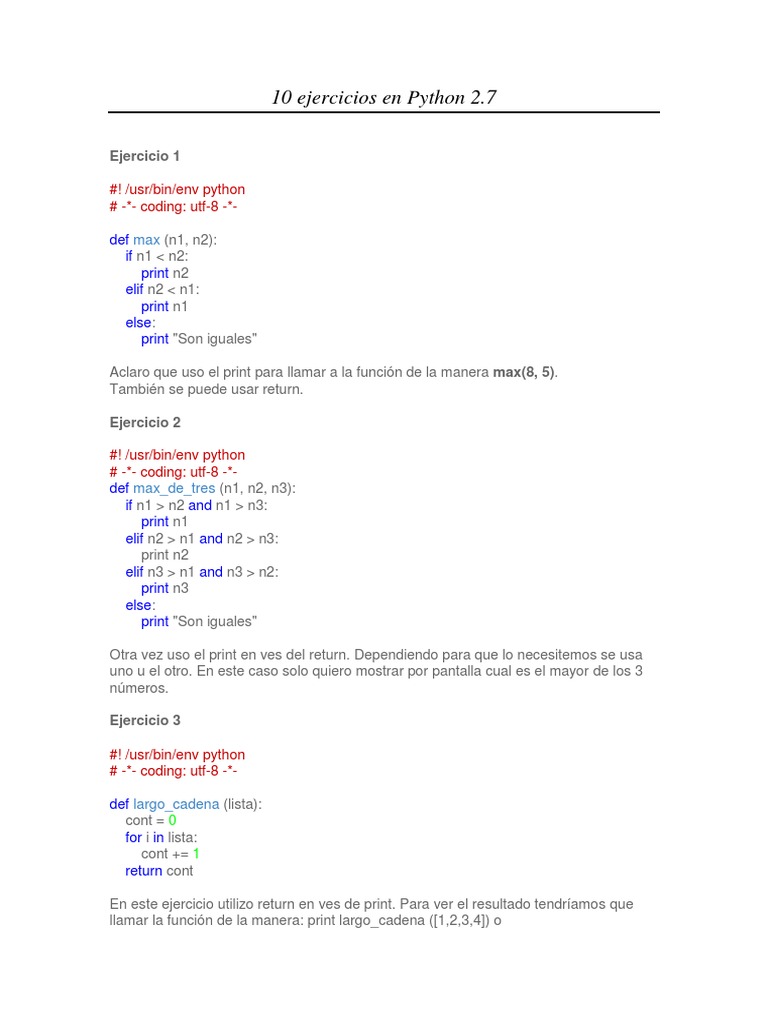 10 Ejercicios En Python 2 Pdf Python Lenguaje De Programación Programación De Computadoras