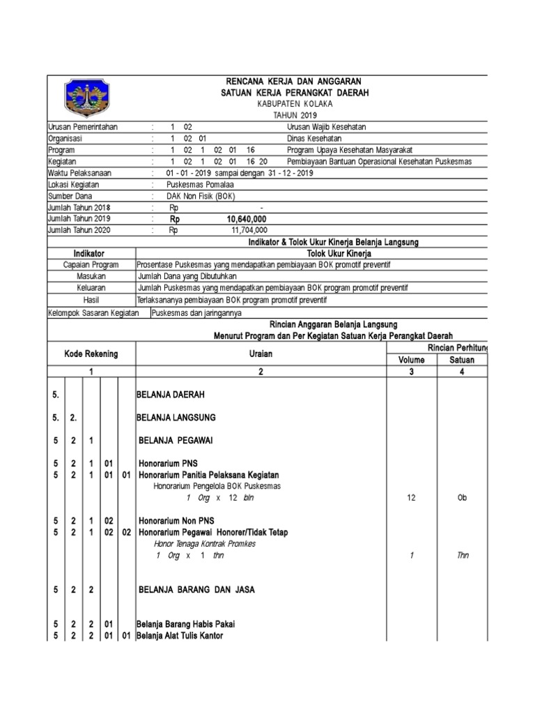 Contoh RKA BOK Puskesmas | PDF