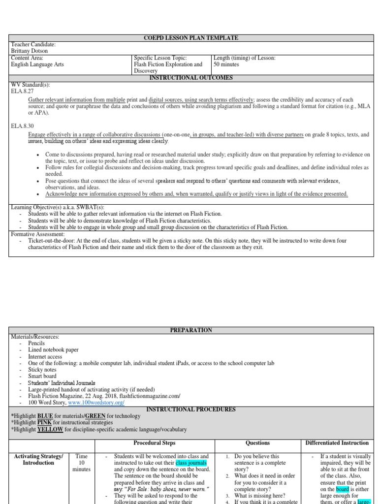 Brittany Dotson - 3 Day Writing Lesson Plans | PDF | Lesson Plan ...