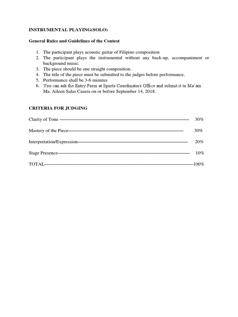 Instrumental Playing (Solo) General Rules and Guidelines of The Contest ...
