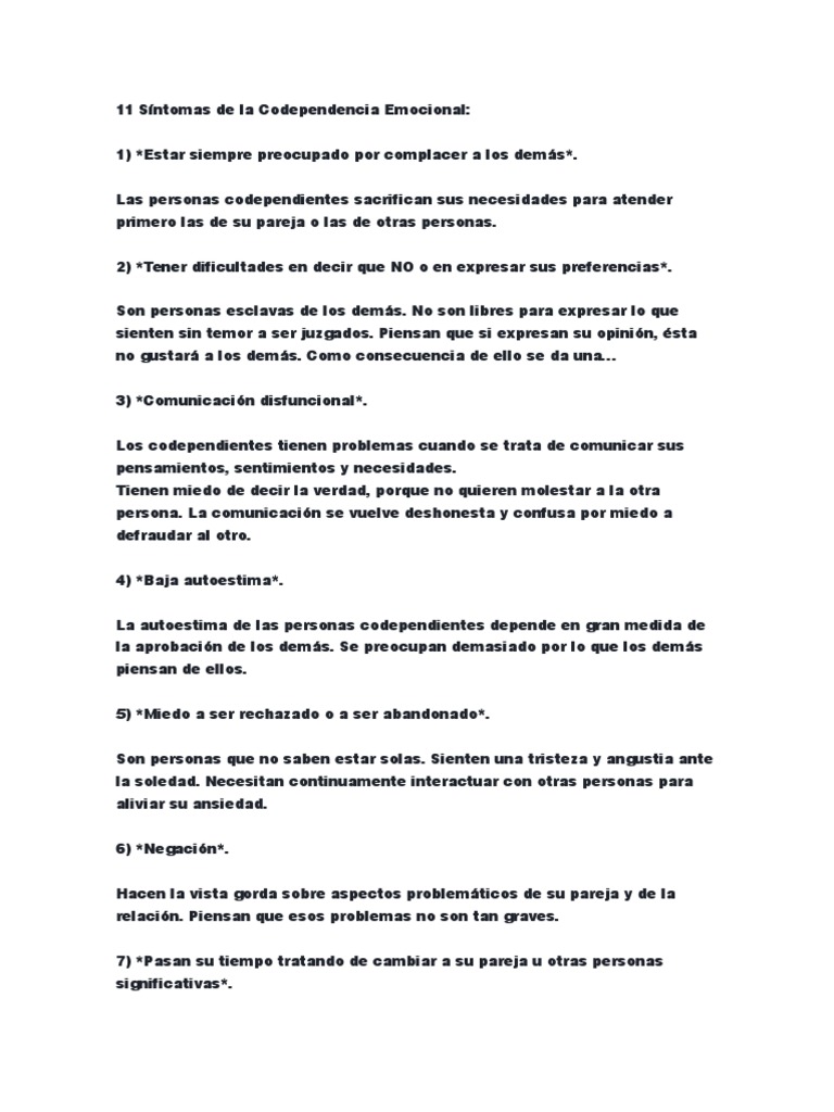 11 Síntomas de La Codependencia Emocional | PDF | Psicología clínica ...