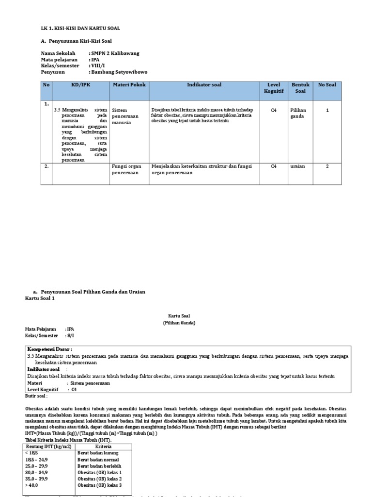 Format Kisi-Kisi Dan Kartu Soal ALIF | PDF