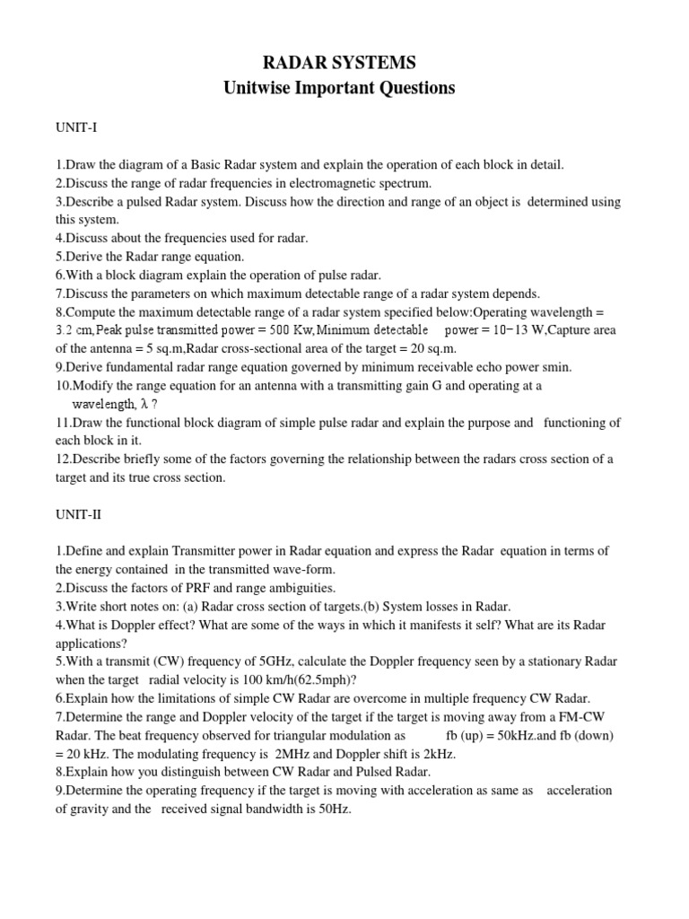 RS - Unitwise Important Questions | PDF | Radar | Doppler Effect