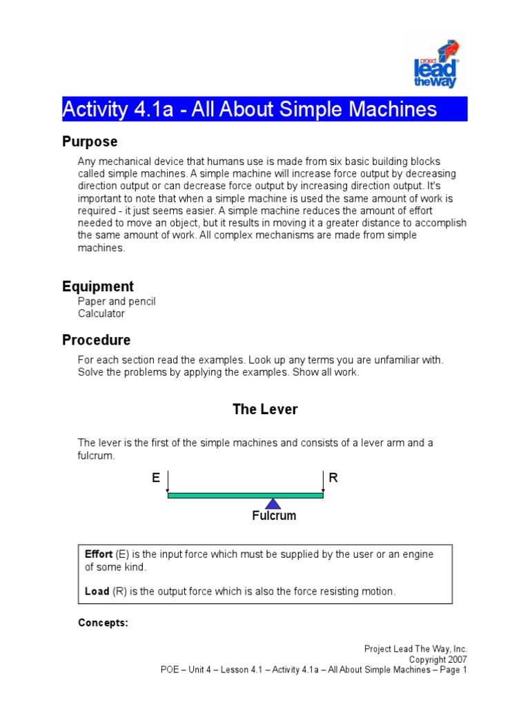 Activity4 1a Simple Machines | PDF | Lever | Machines