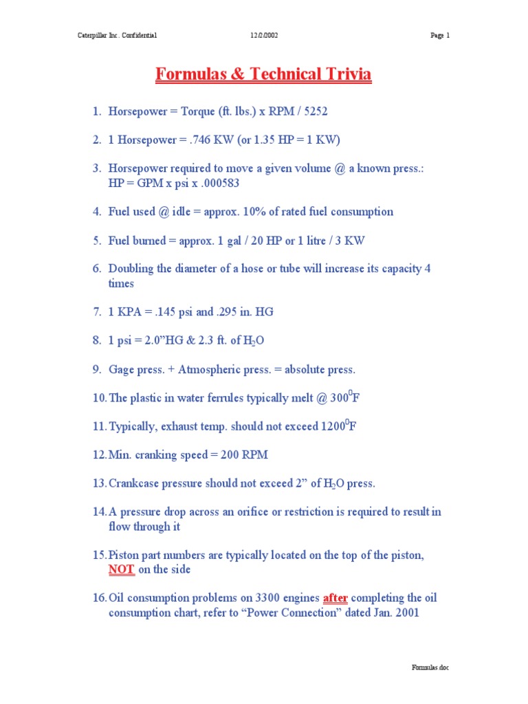 Formulas & Technical Trivia: Caterpillar Inc. Confidential 12/2/2002 | PDF