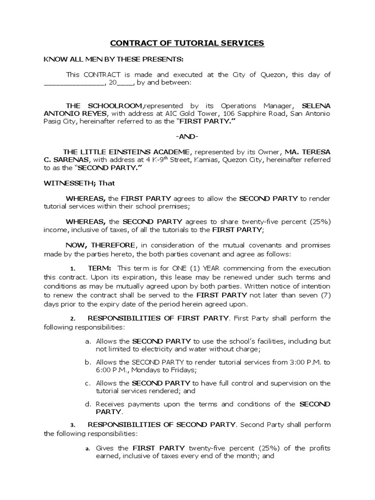 Tutorial Services Contract | PDF | Civil Law (Legal System) | Business Law