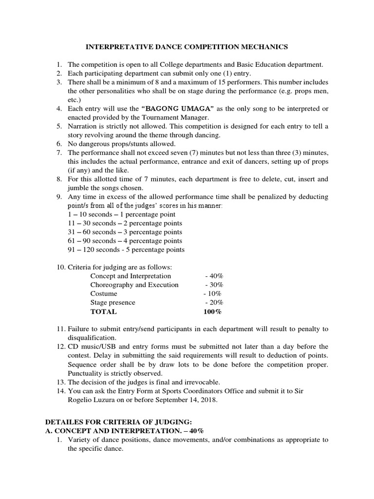 Interpretative Dance Competition Mechanics | Dances | Performing Arts