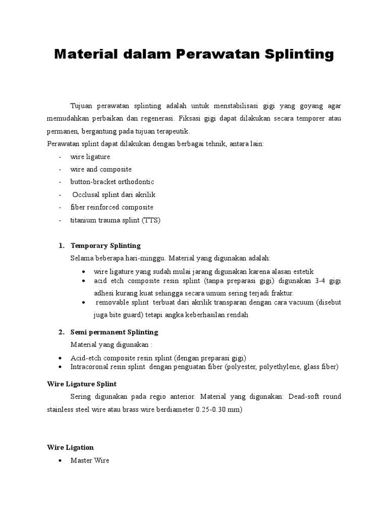 Material dan Teknik Splinting Gigi | PDF