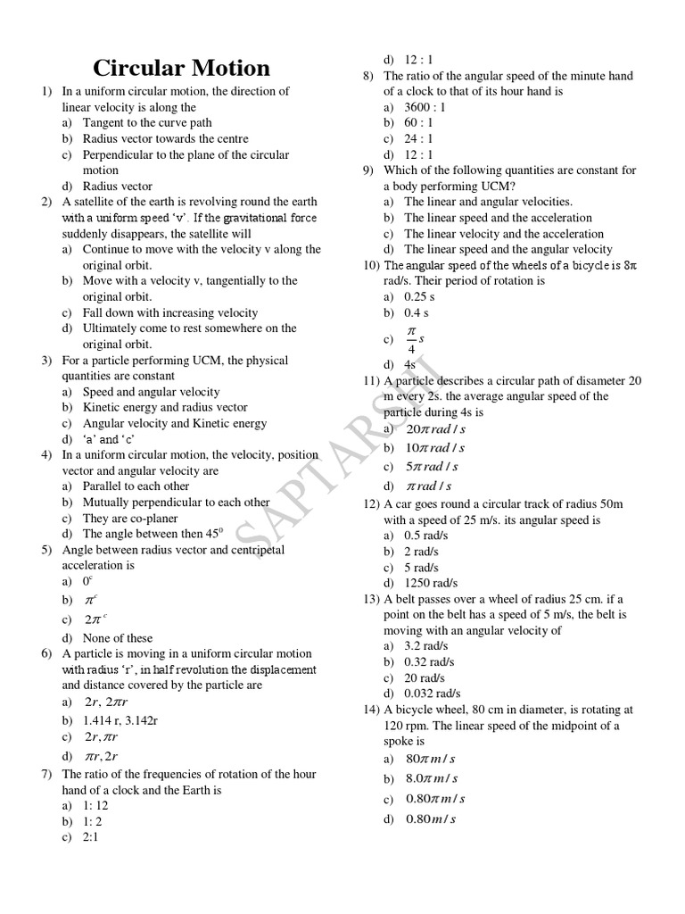 Circular Motion MCQ PDF | PDF | Acceleration | Velocity
