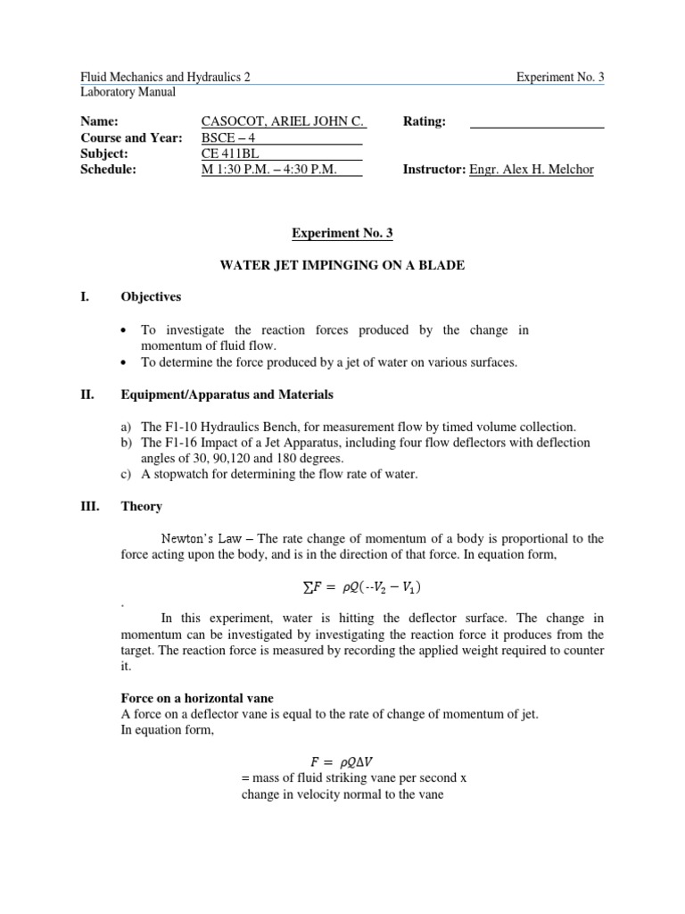 Fluids 2 Experiment 3 | PDF | Momentum | Force