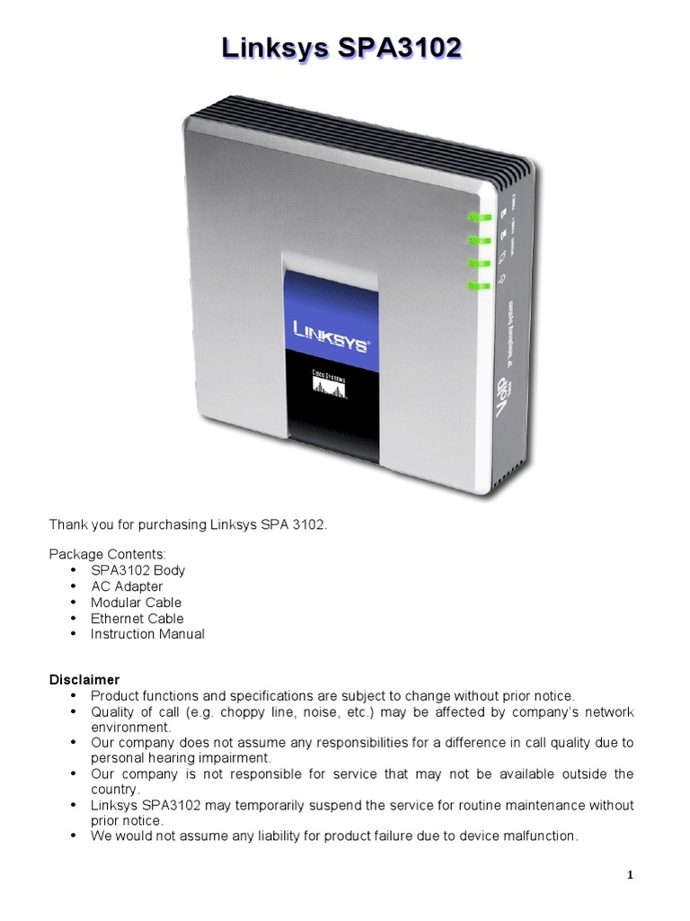 Linksys SPA 3102 | PDF | Voice Over Ip | Router (Computing)