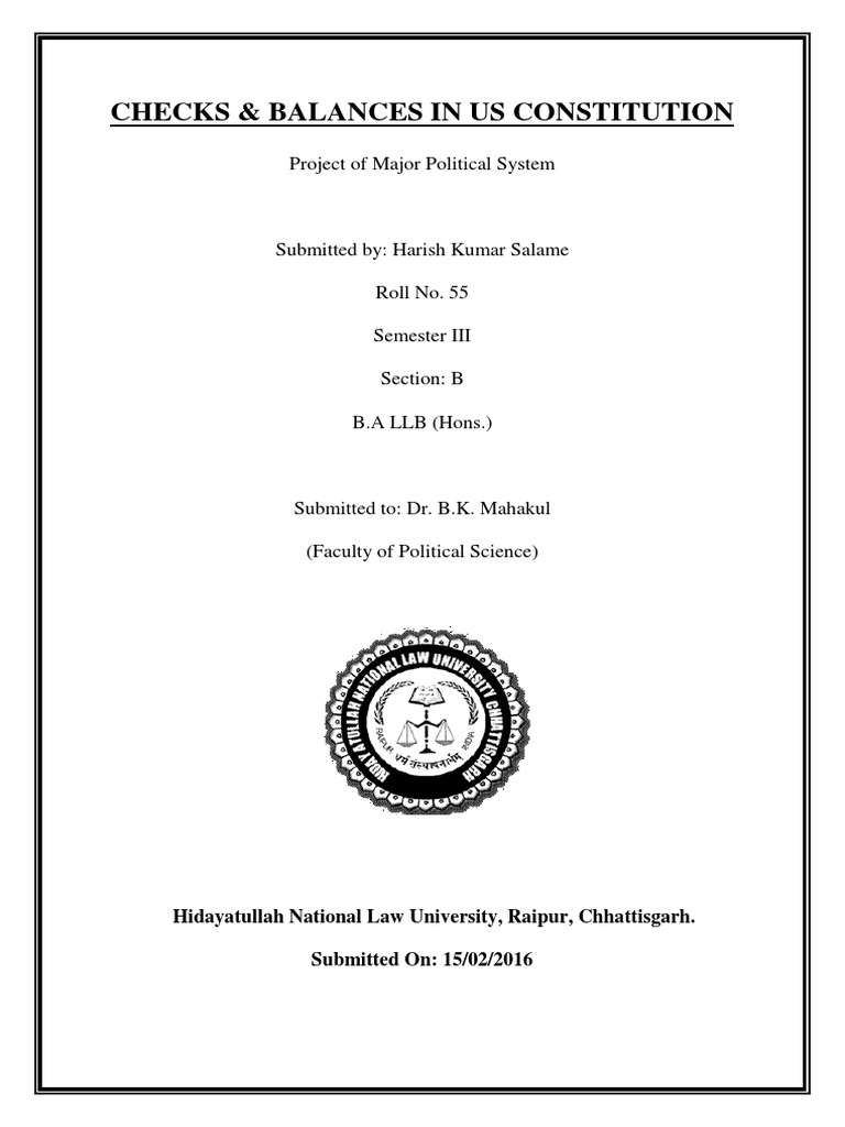 Checks & Balances in Us Constitution: Project of Major Political System | Download Free PDF ...