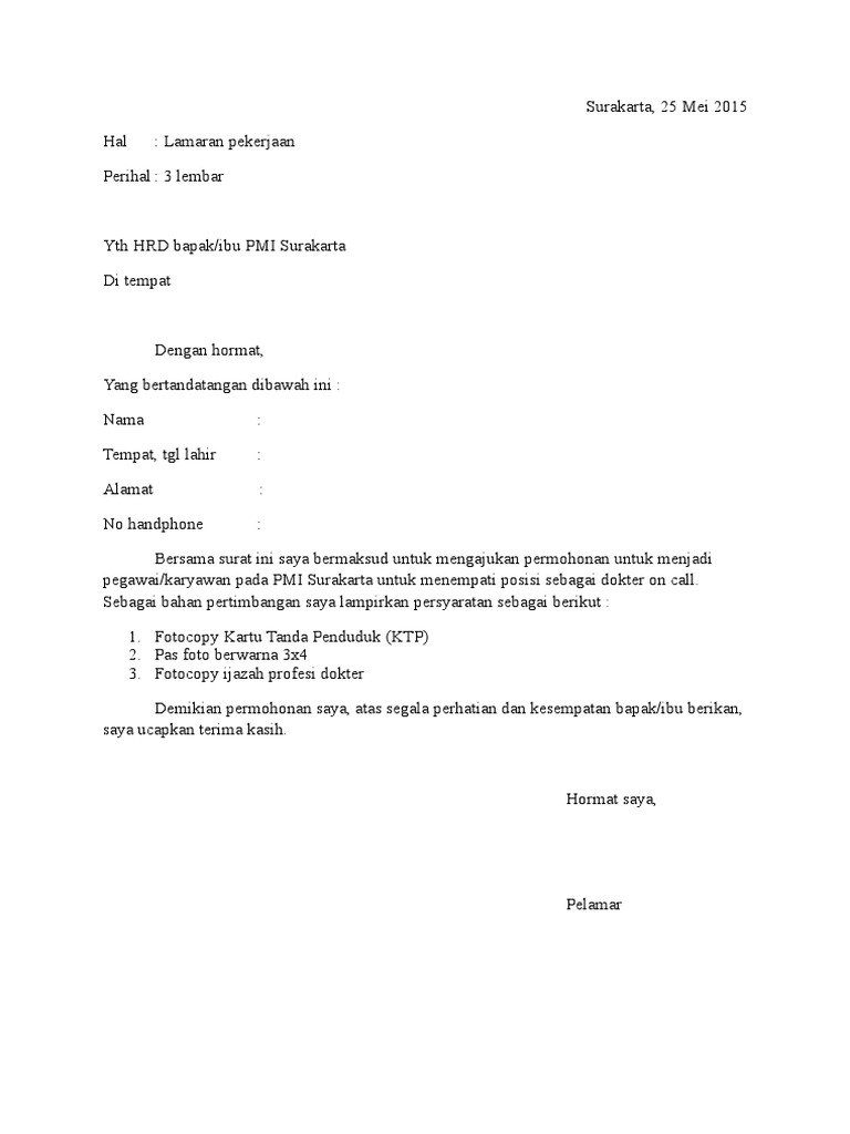 Surat Lamaran Kerja PMI | PDF