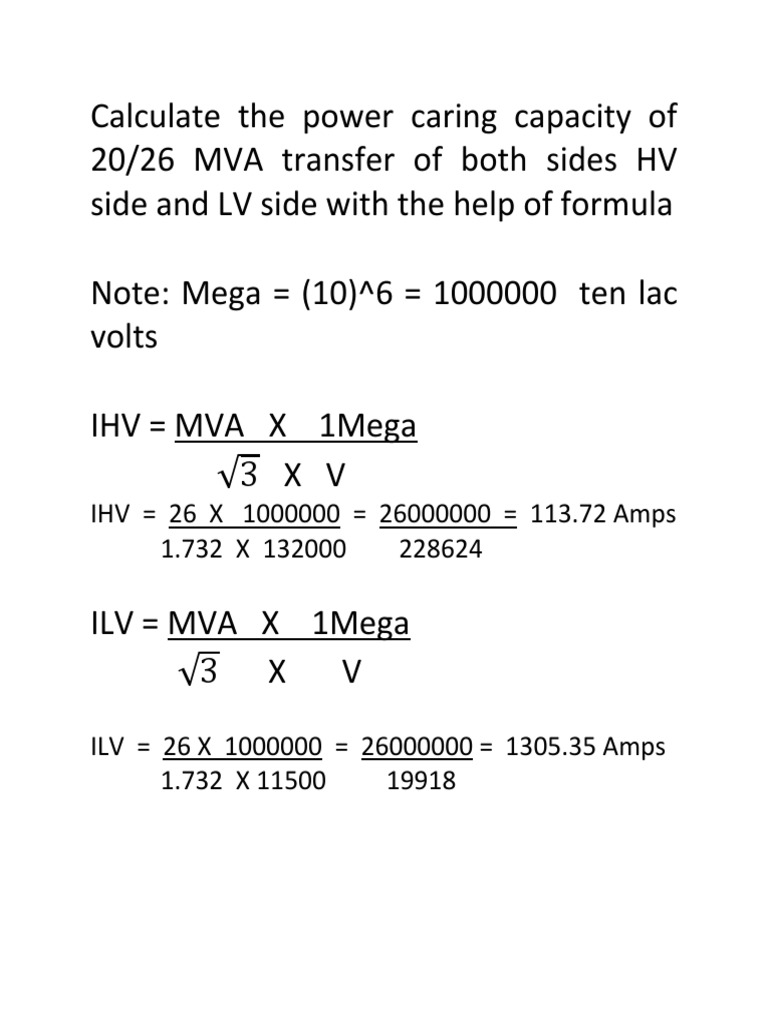 Calculate The Power Caring Capacity of 20/26 MVA Transfer of Both Sides ...