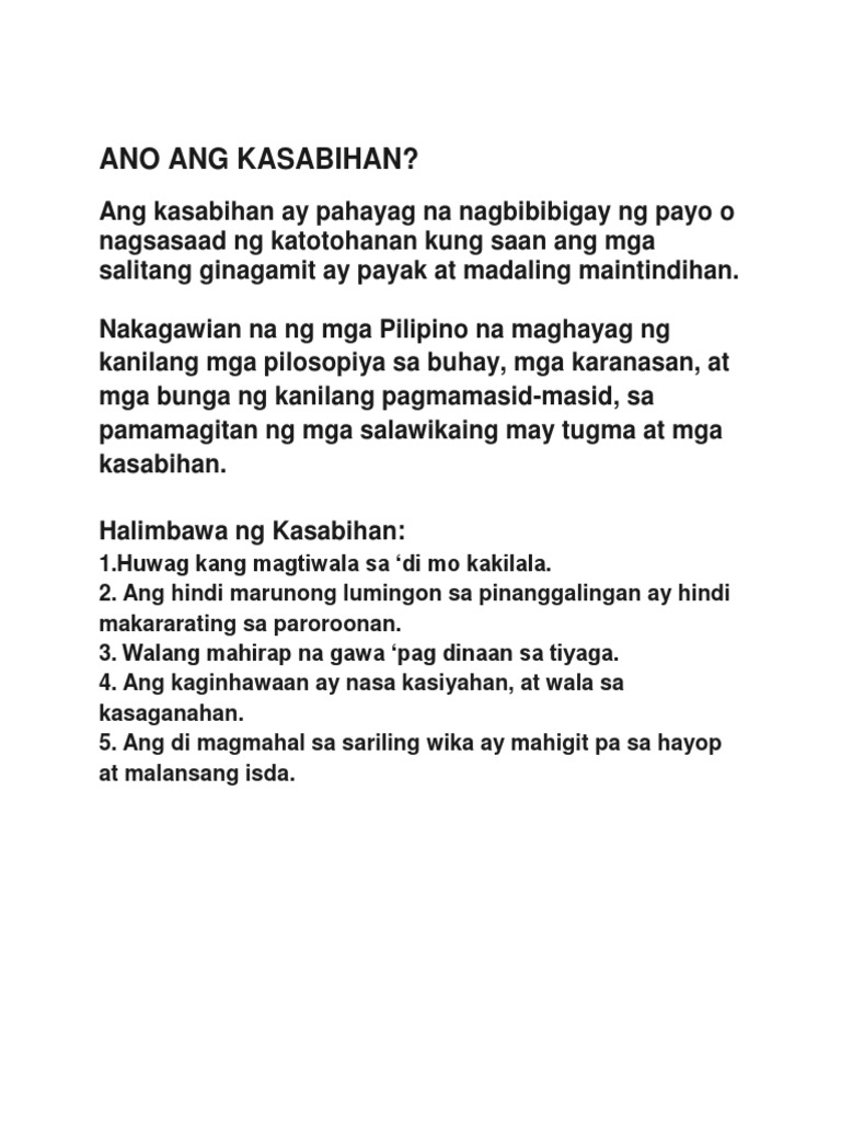 Ano Ang Kasabihan