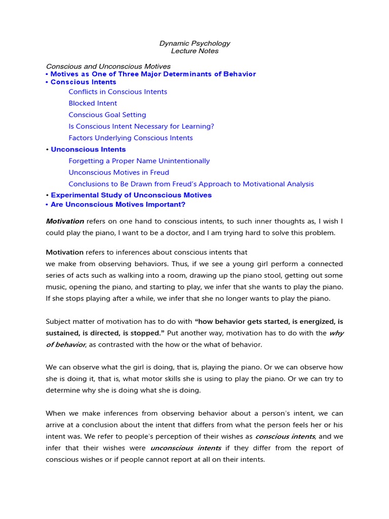 Conscious and Unconscious Motives - Conscious Intents | PDF ...