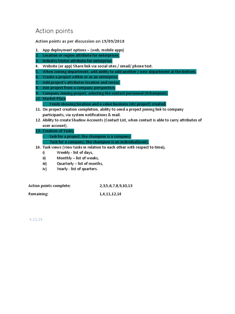 Action Points As Per Discussion On 19/09/2018 | PDF | Business | Computers