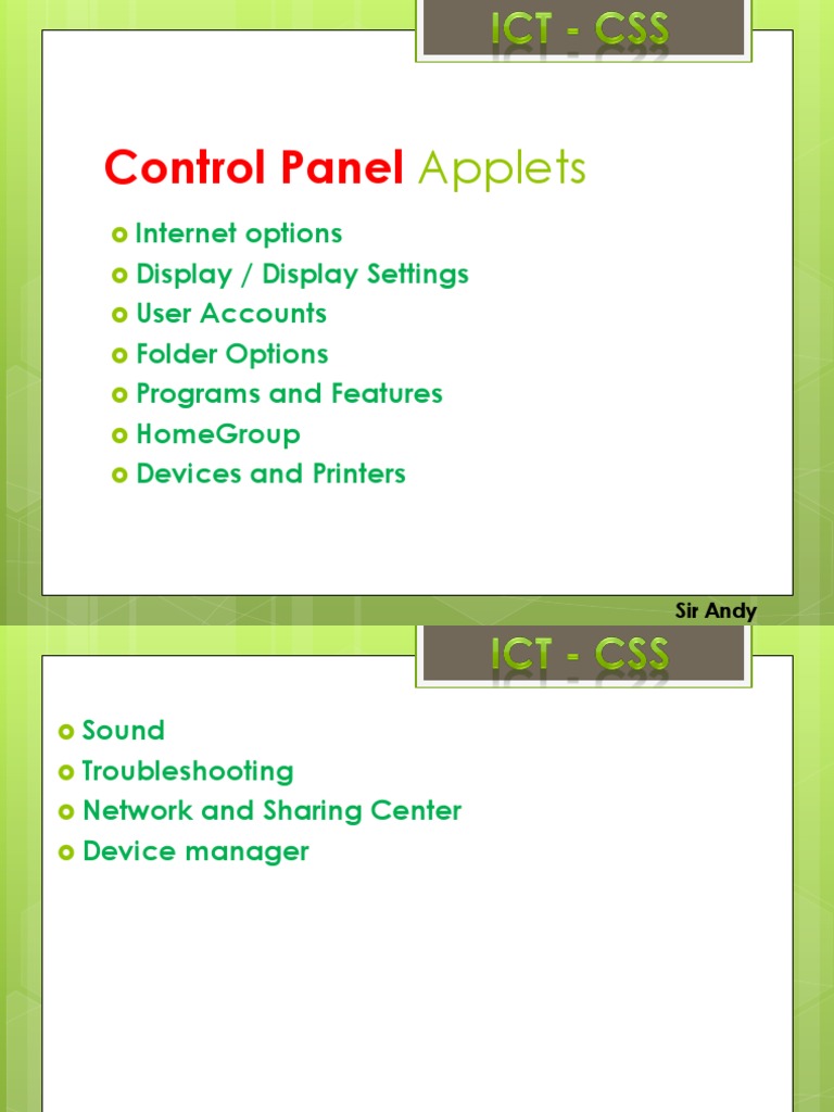 Control Panel Applets | PDF