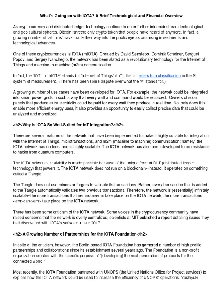 An Overview of IOTA: A Cryptocurrency Designed for the Internet of ...