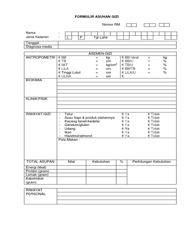 Formulir Asuhan Gizi | PDF