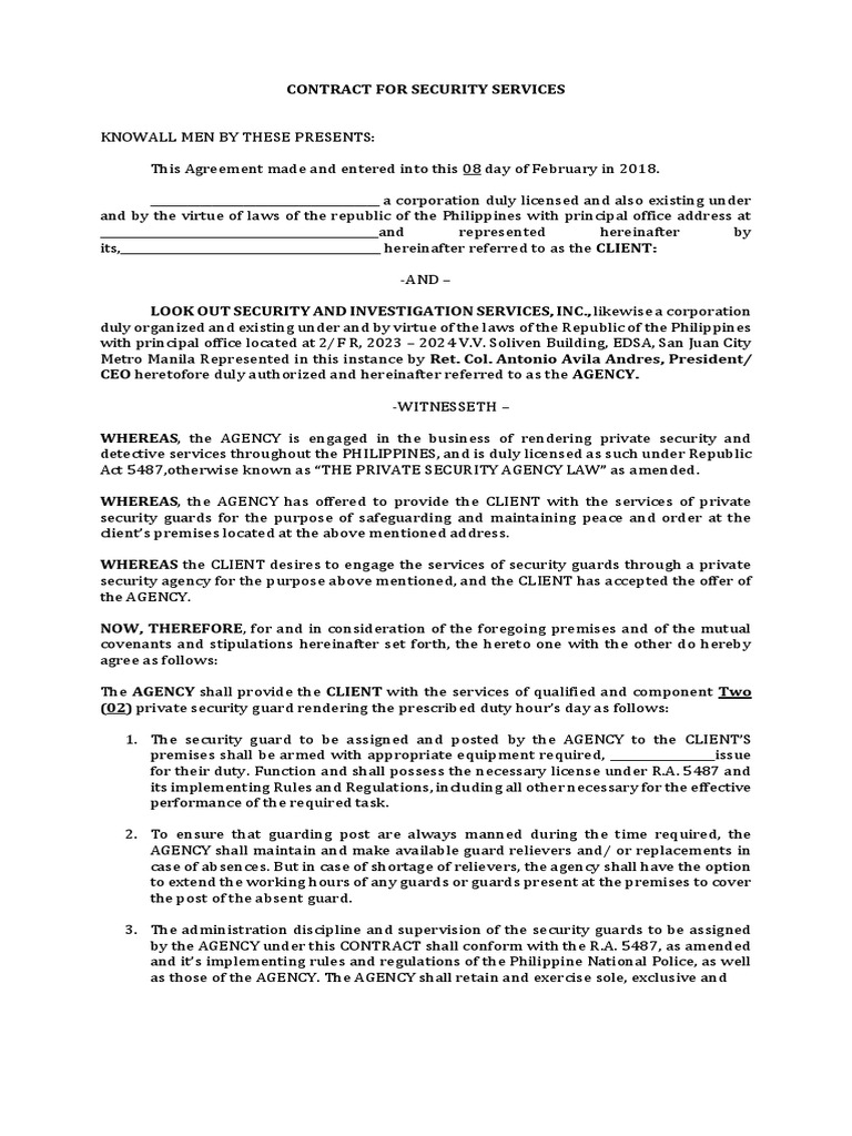 Security Service Agreement Template
