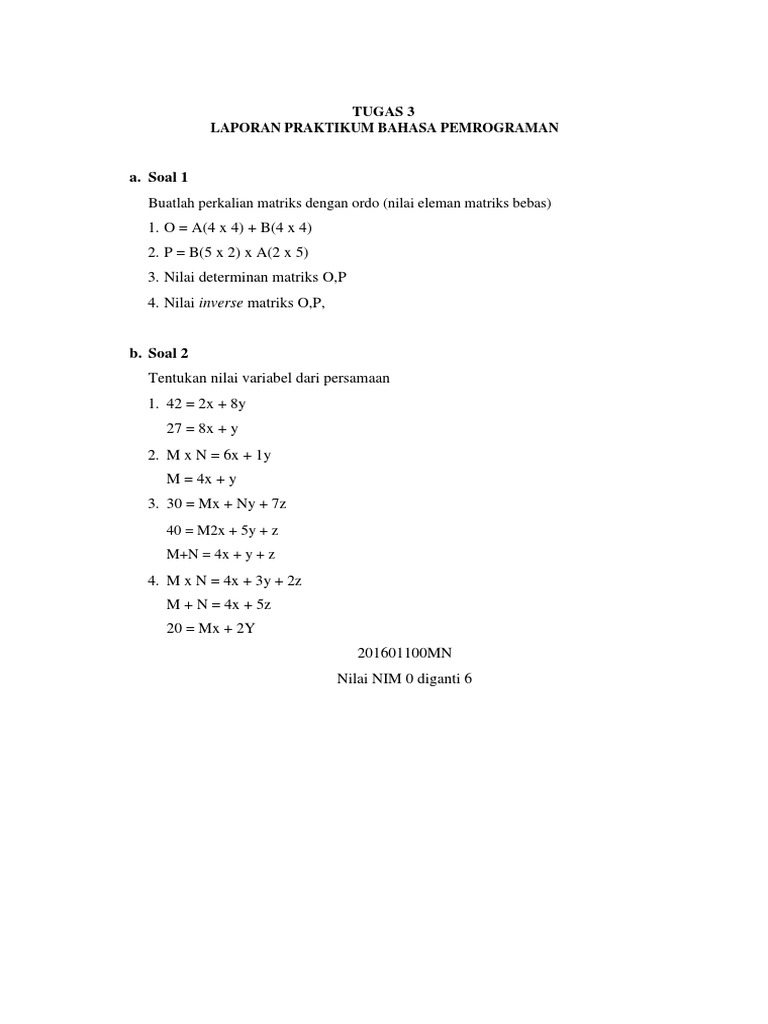 Matrix Operations and Linear Equations: A Report on Programming Language Laboratory Assignment 3 ...