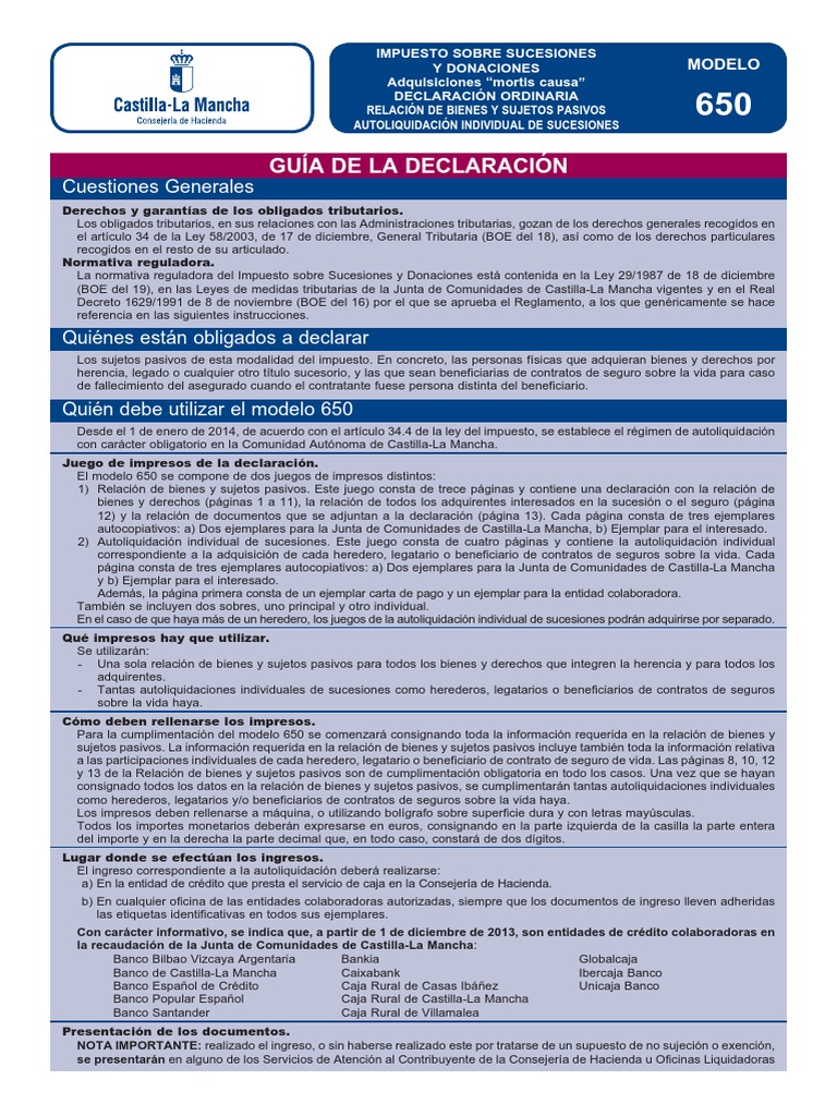 Mod 650 Guia PDF | Descargar gratis PDF | Impuestos de sucesión | Herencia