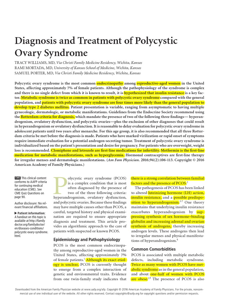 Diagnosis and Treatment of PCOS | PDF | Polycystic Ovary Syndrome ...
