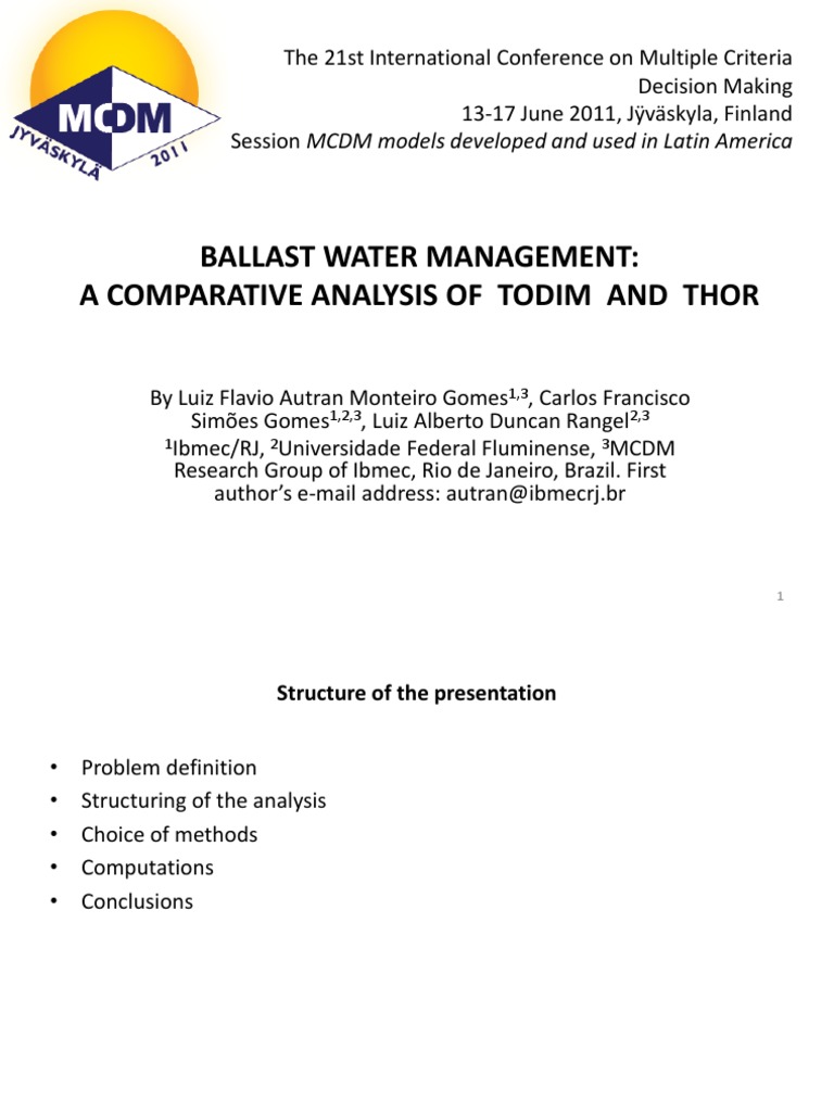 Ballast Water Management: A Comparative Analysis of Todim and Thor ...